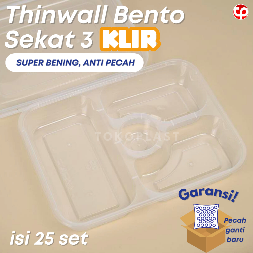 Jual (25 PCS) THINWALL BENTO BOX SEKAT 3 KLIR TEMPAT PENYIMPANAN ...