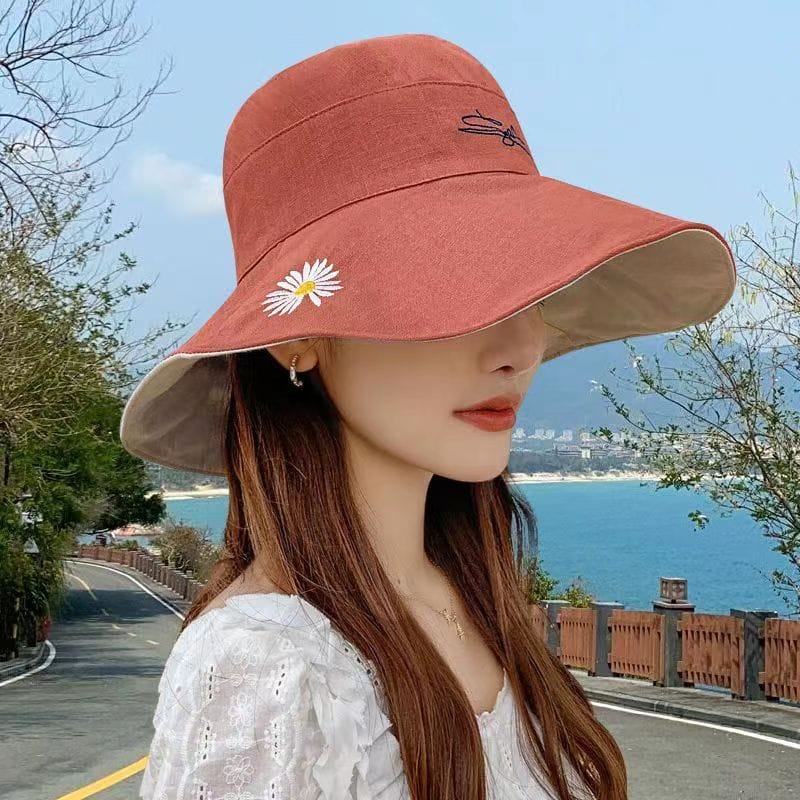 Jual WD Topi Wanita Pelindung UV Topi Pantai Bunga Daisy Bisa Digunakan ...