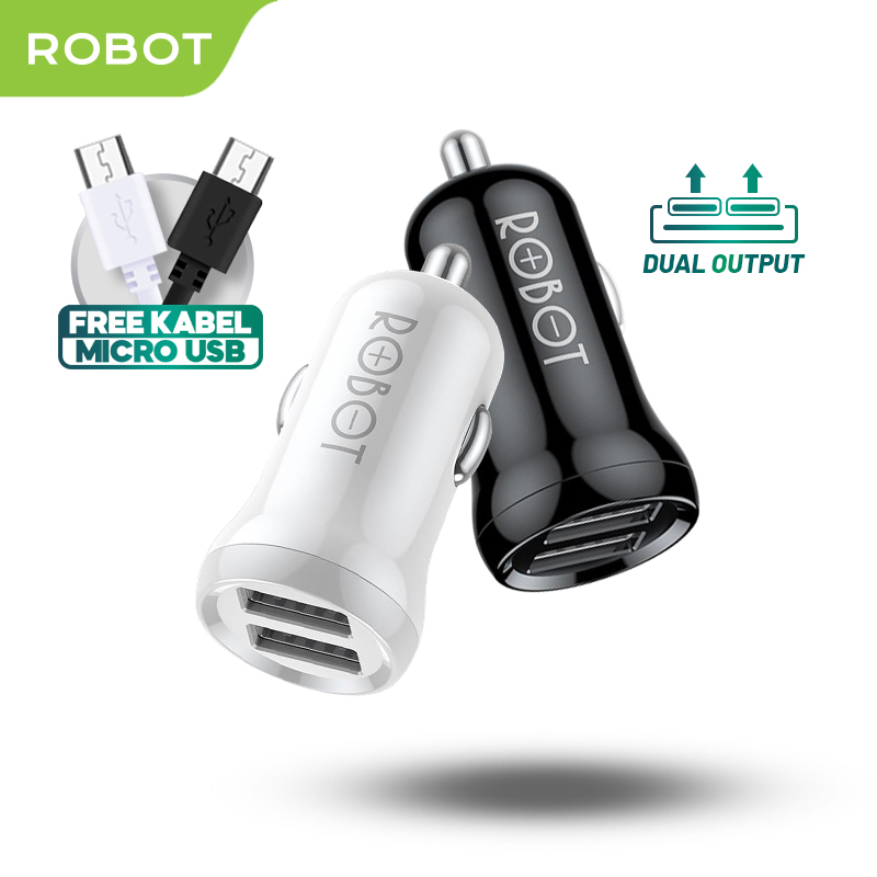 Jual ROBOT Car Charger 2Port Adapter Charger Mobil Free Kabel Micro USB ...