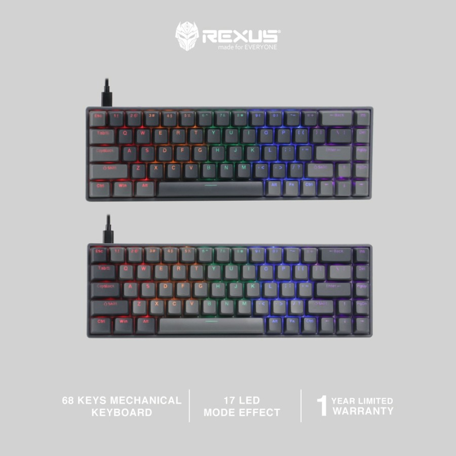 Jual Rexus KX3 KX-3 Heroic Series RGB Gaming Mechanical Keyboard 68 ...