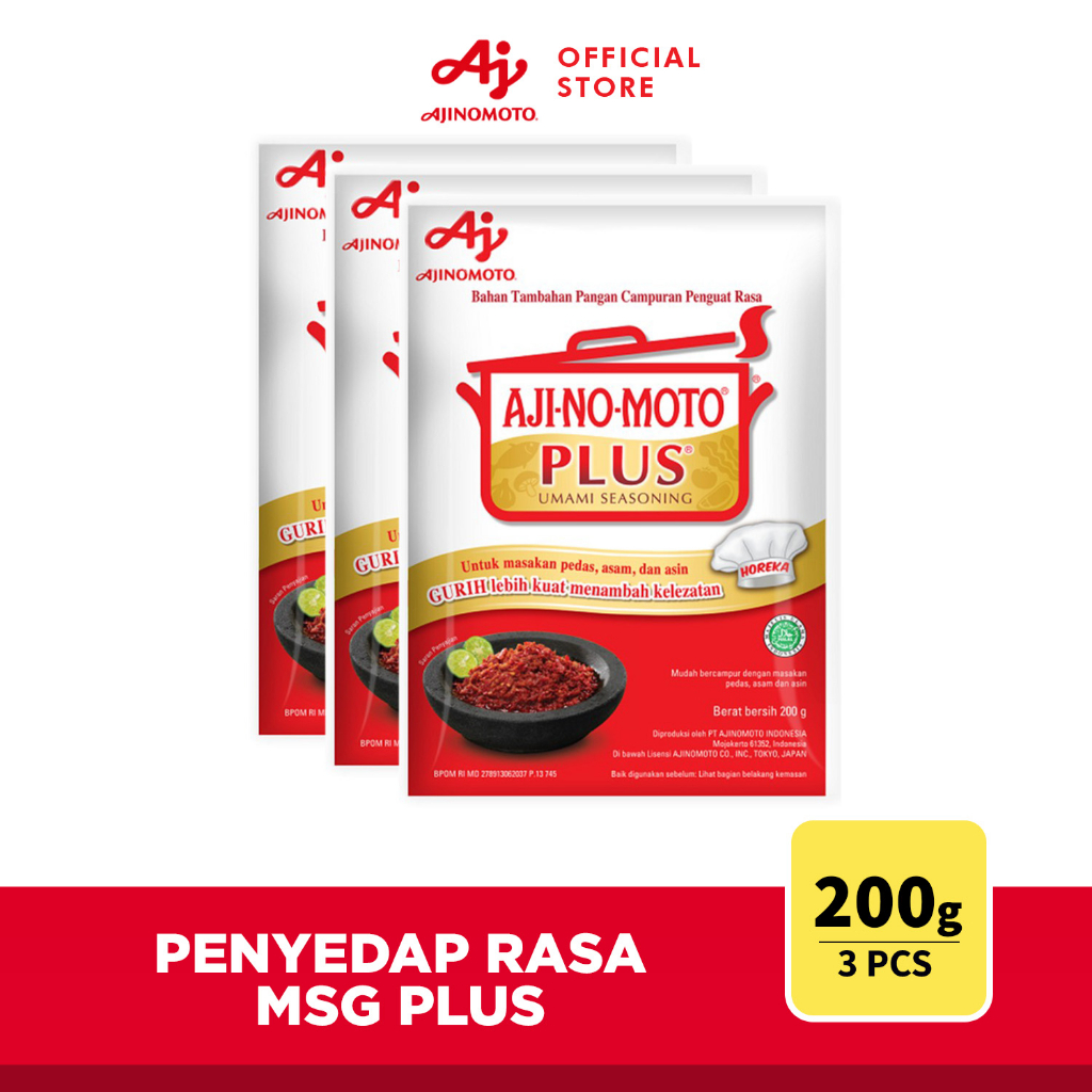 Jual AJI-NO-MOTO® PLUS® Penyedap Rasa MSG Lebih Kuat 200g (3pcs) | Shopee Indonesia