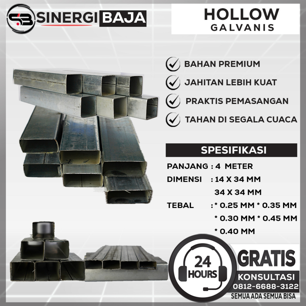 Jual Besi Hollow Galvanis Panjang 4 Meter Tebal 0.30 mm Rangka Besi ...