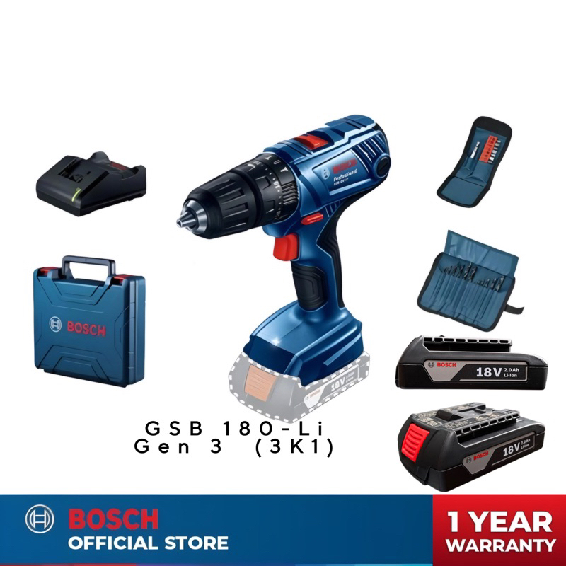 Jual Bosch GSB 180 LI 18V Cordless Impact Drill / Bor Tembok Baterai ...