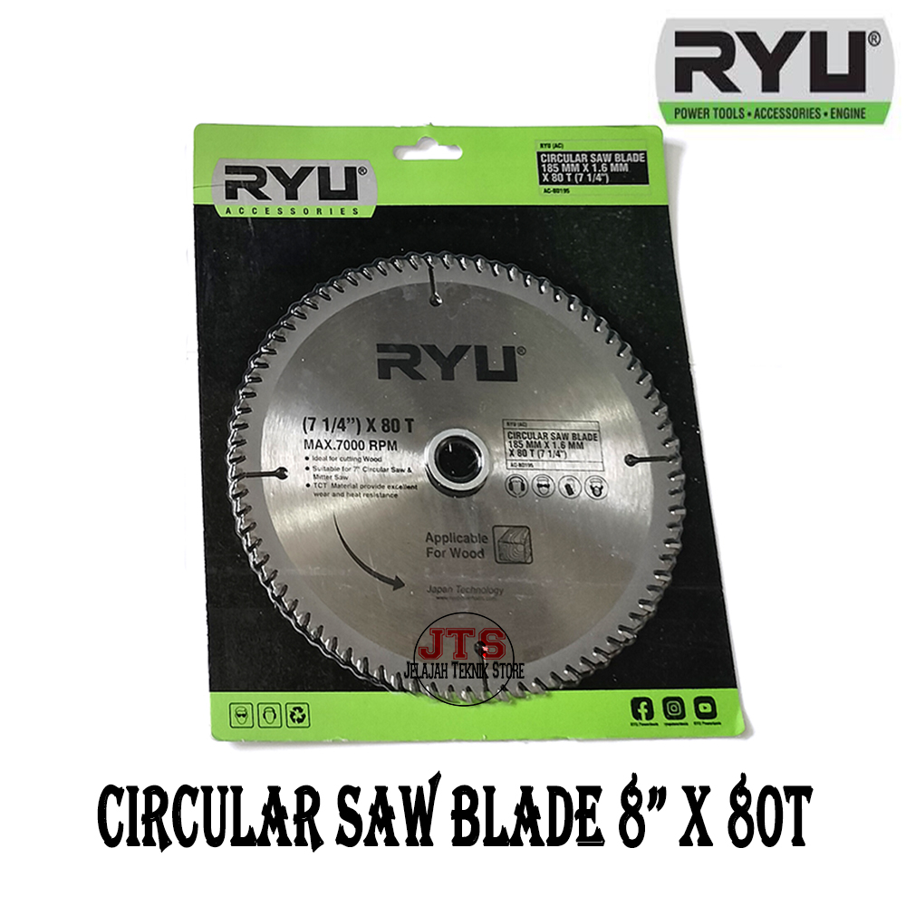 Jual RYU Mata Circular Saw Blade 185mm X 1.6mm X 80T (7 1/4") Mata ...