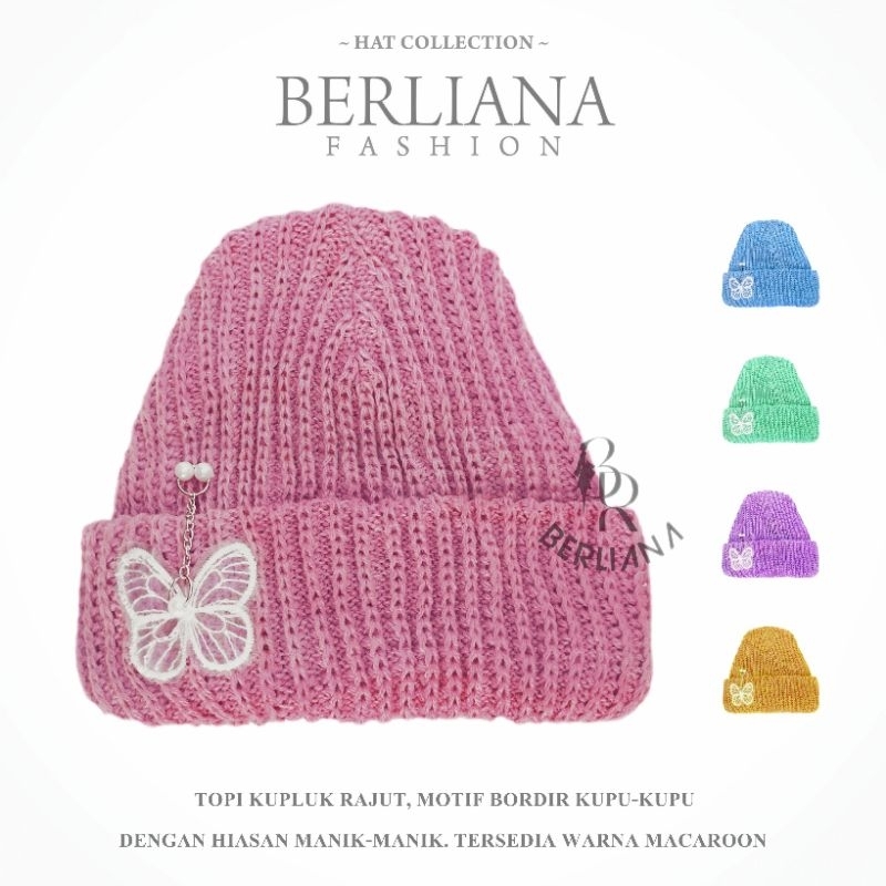 Jual BEANIE HAT MACAROON BUTTERFLY - TOPI KUPLUK RAJUT HIASAN KUPU KUPU ...