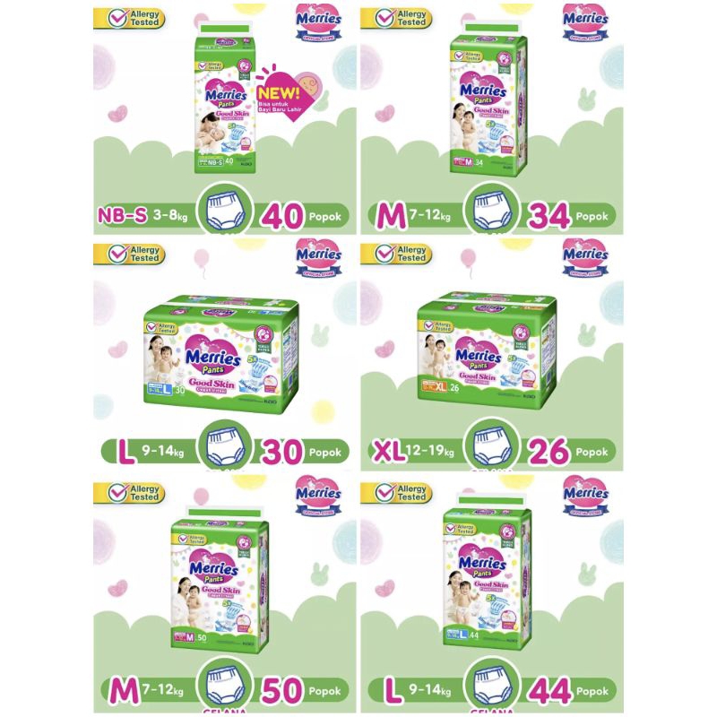 Jual Popok sekali pakai diapers Merries S40| M34| L30| XL26 | Shopee ...