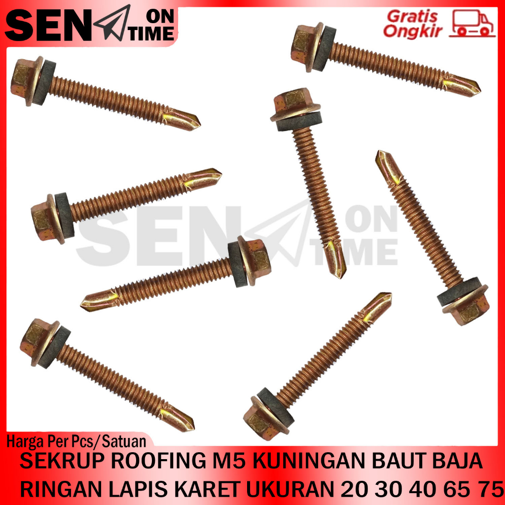 Jual SEKRUP ROOFING M5 UKURAN 25 30 40 65 75 MM KUNING BAUT BAJA RINGAN ...