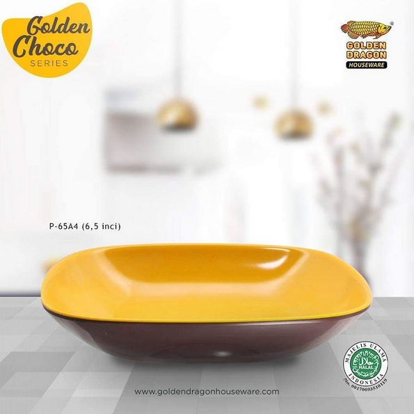 Jual Kuning-Coklat Piring Kotak Dalam 6,5 inch Golden Dragon Melamine ...