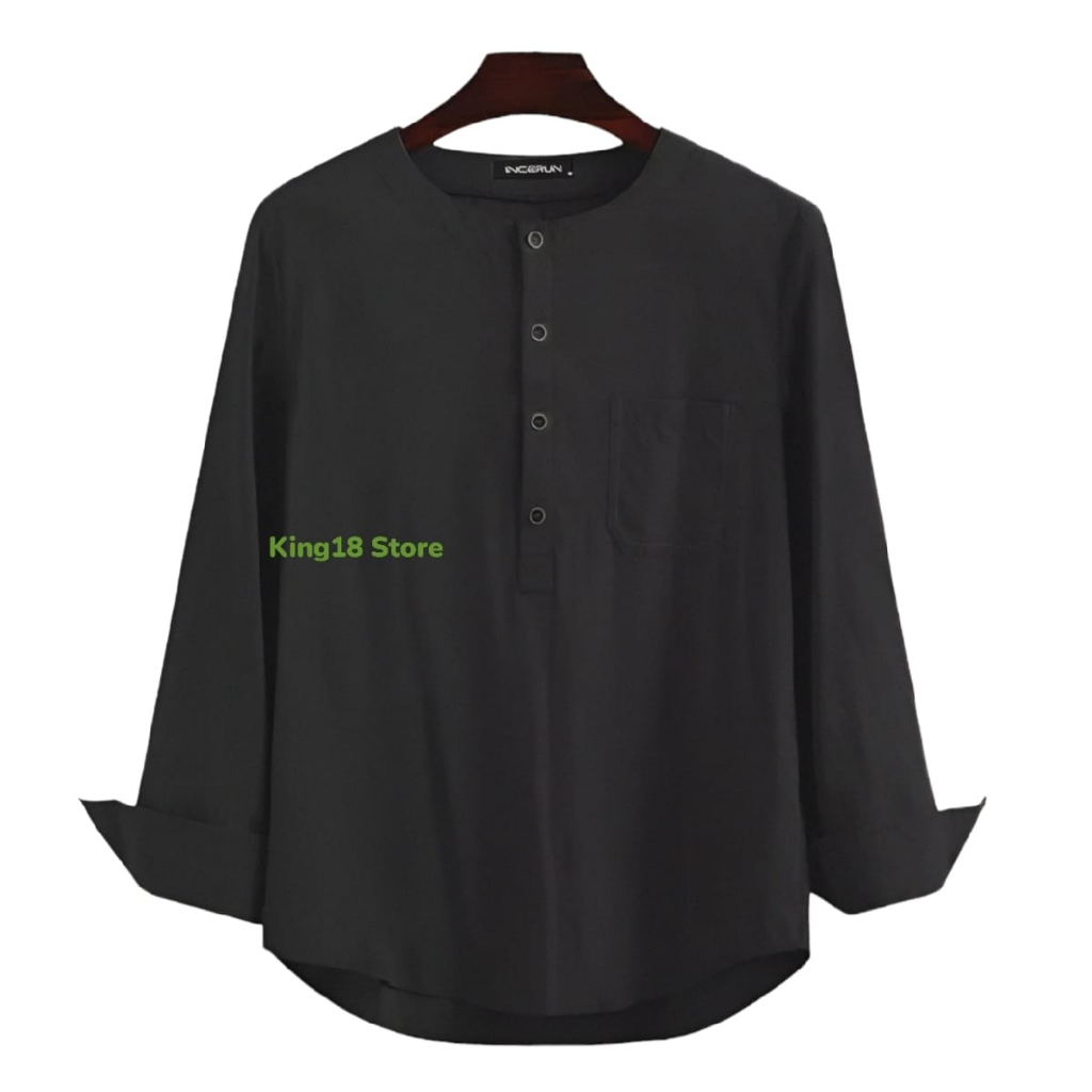 Jual Koko Pria Tanpa Kerah Lengan Panjang Polos Kerah Bulat Kasual ...