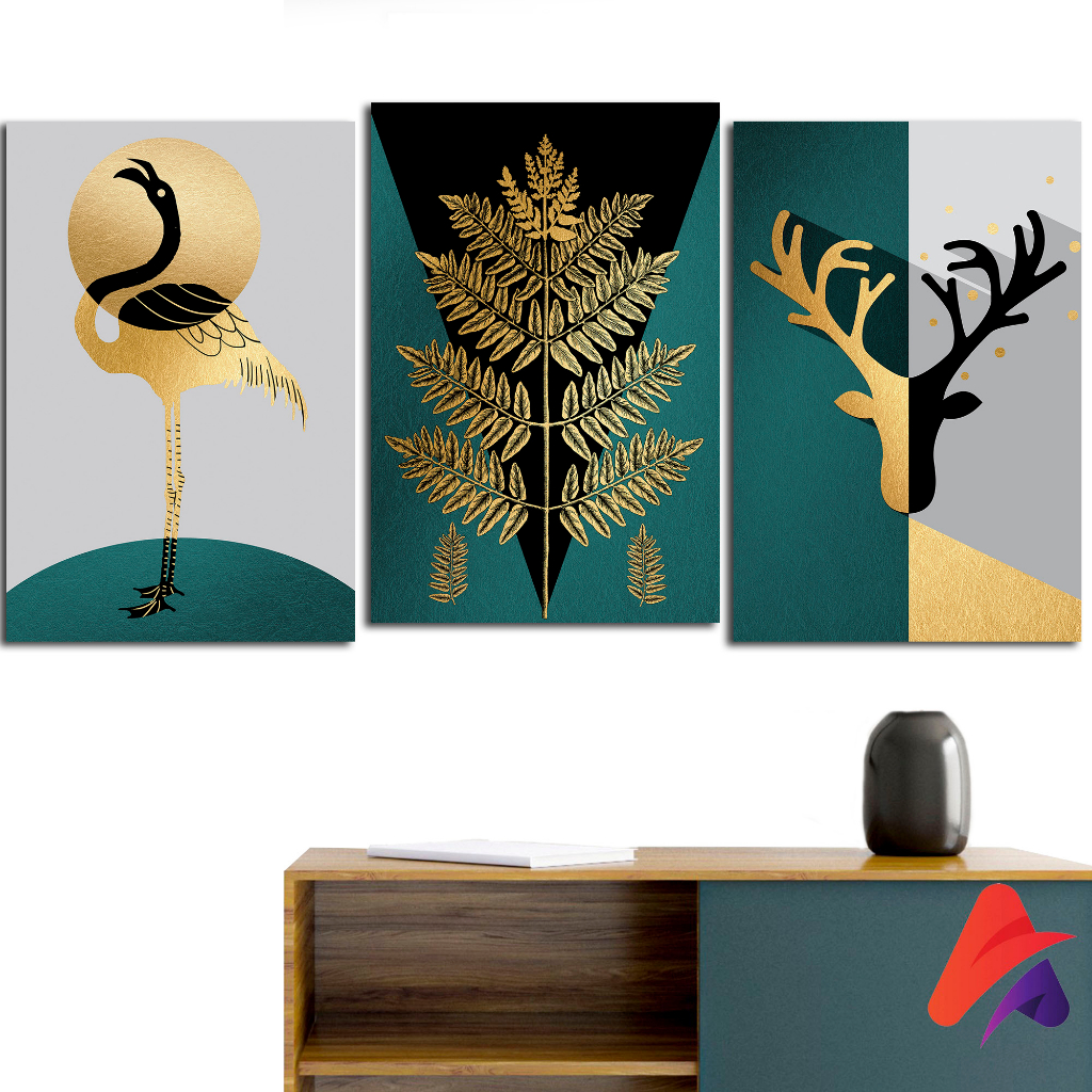 Jual HIASAN DINDING ABSTRAK ART AESTHETIC (20X30CM) RUSA GOLD ABSTRAK ...