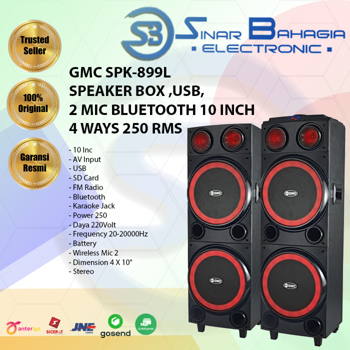 Jual GMC SPK-899L SPEAKER BOX ,USB, 2 MIC BLUETOOTH 10 INCH 4 WAYS 250 ...