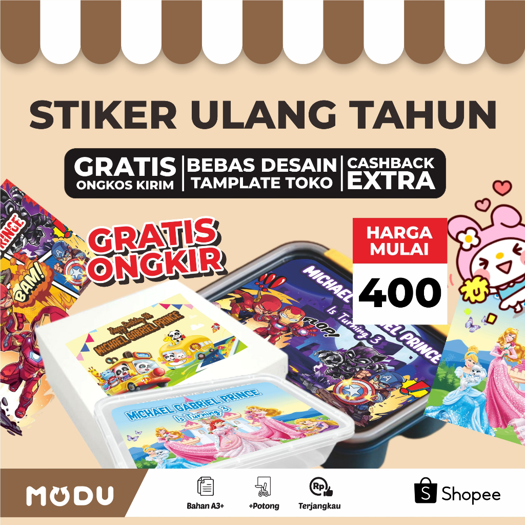 Jual STIKER ULANG TAHUN ANAK BENTO BOX/THINWALL/BOX KOTAK FULLCOLOUR ...