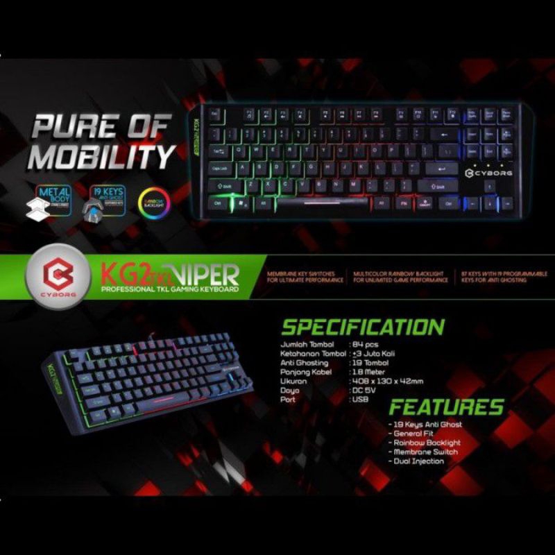 Jual Keyboard Gaming CYBORG VIPER KG2 TKL 87 Keys Membrane Anti ...