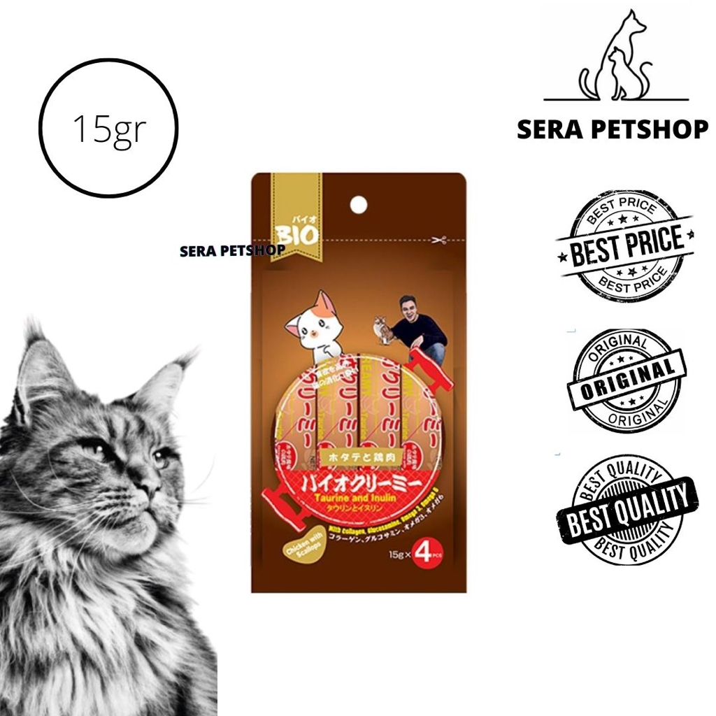 Jual Bio Creamy Snack Kucing Liquid Chicken With Scallop 4x15gr ...