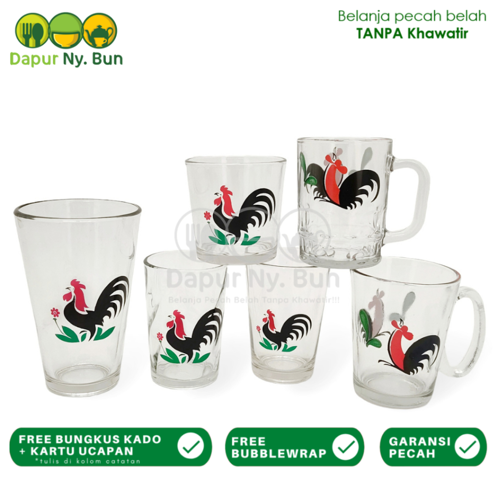 Jual Mug Gelas Kaca Bening Motif Ayam Jago | Shopee Indonesia