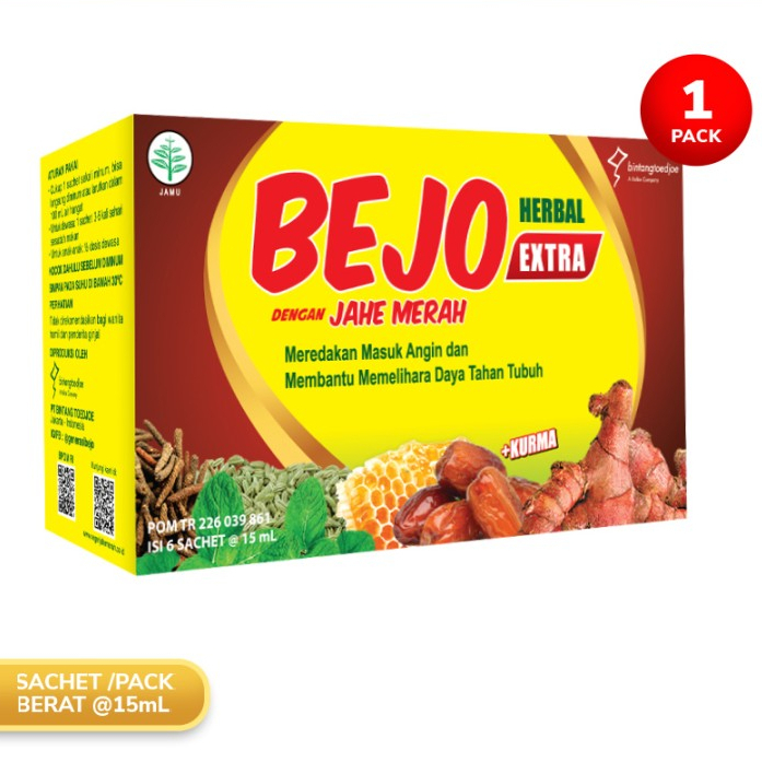 Jual Bejo Herbal Extra Jahe Merah 1 box isi 6 Sachet Pereda Masuk Angin ...