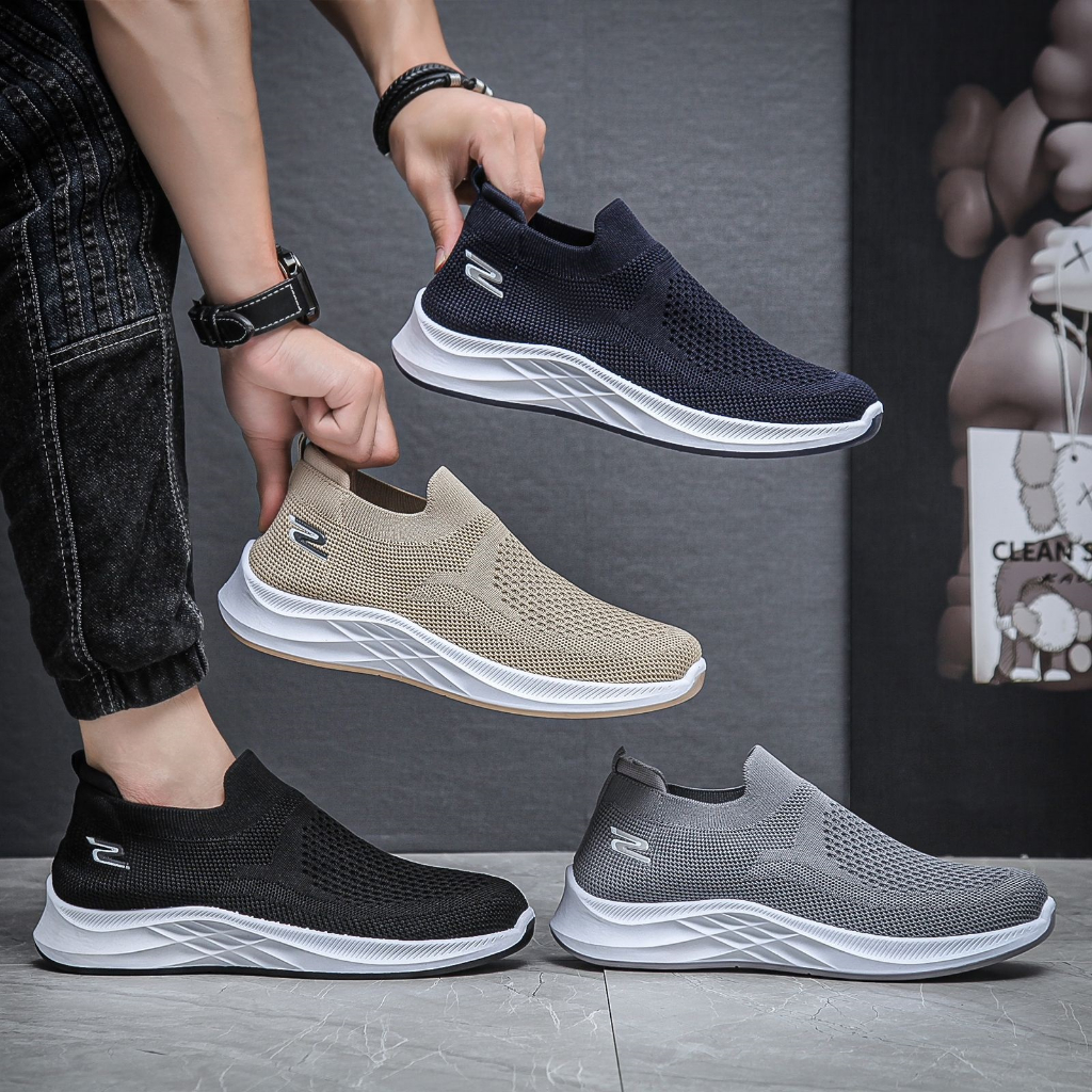 Jual ESSE Sepatu Sneakers Kanvas Rajut Pria Tanpa Tali Casual Shoes 050 ...