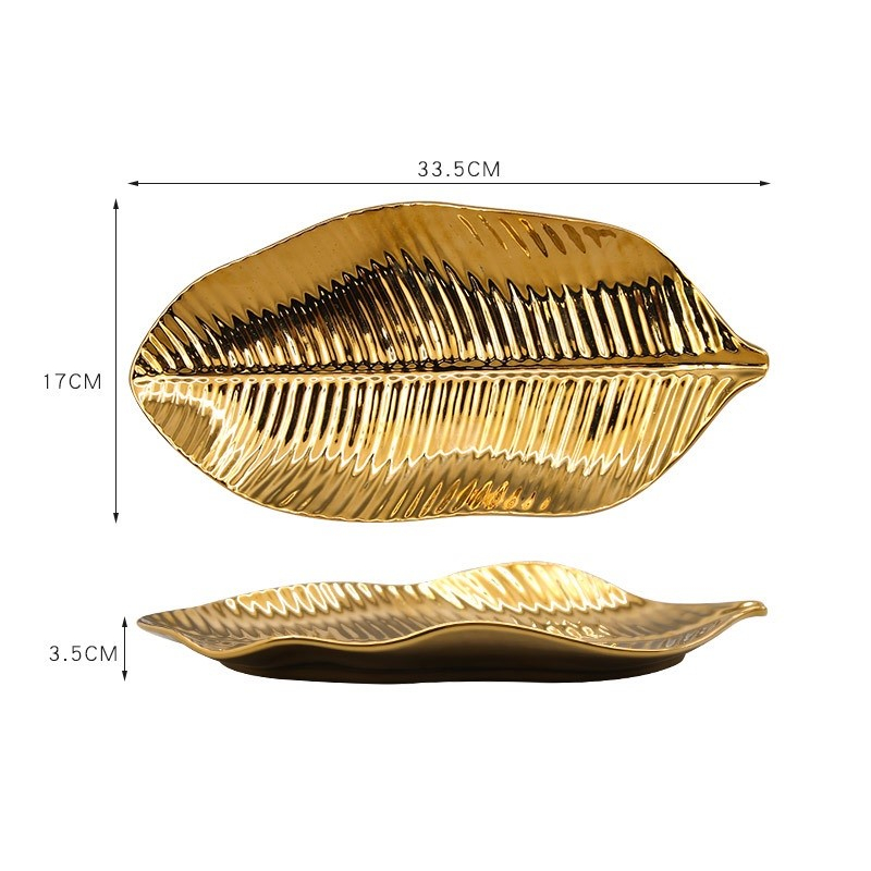 Jual ASHOME Piring Keramik Saji Bentuk Daun Besar List Gold Elegant ...