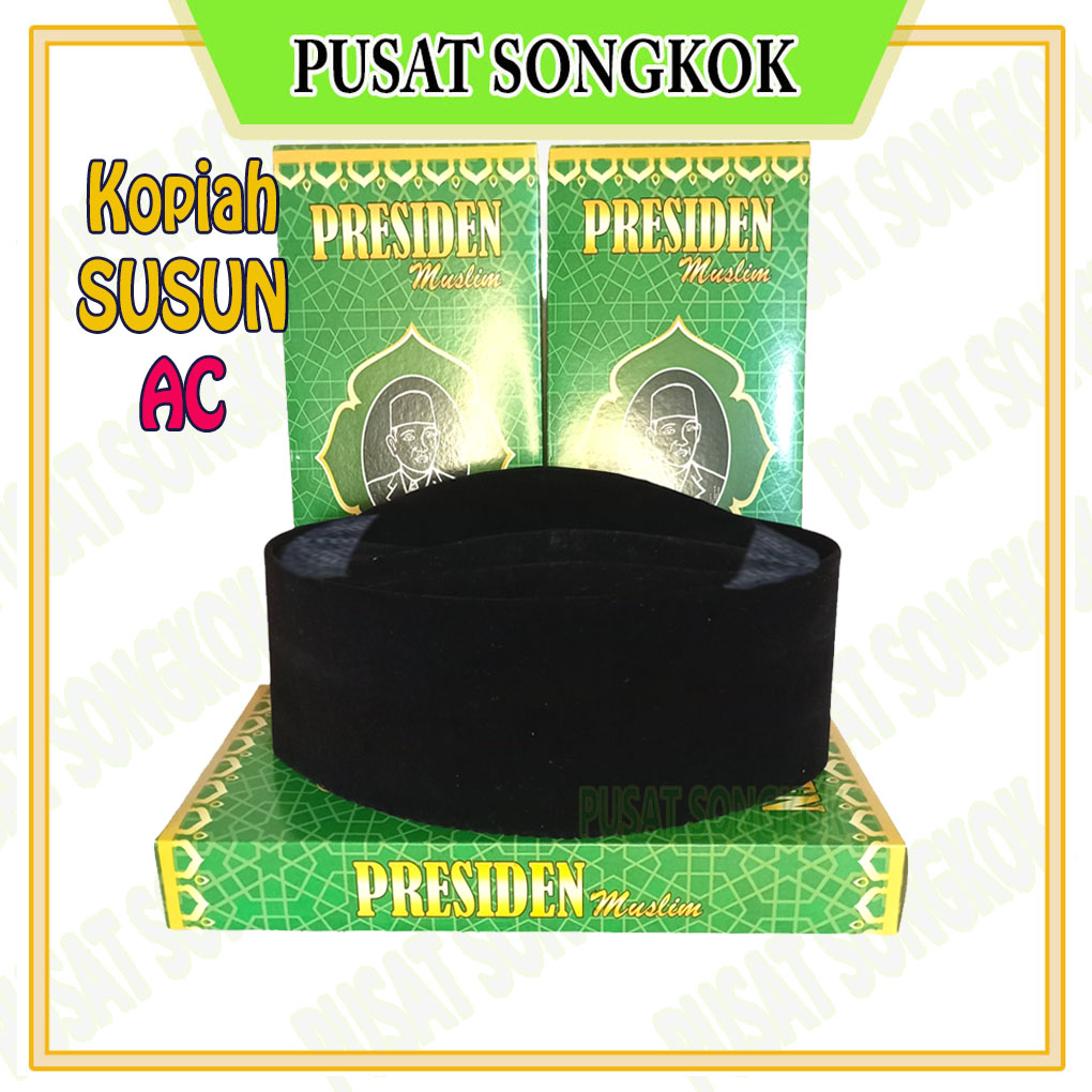 Jual PECI SONGKOK KOPIAH NASIONAL PRESIDENT MUSLIM HITAM POLOS SUSUN AC ...