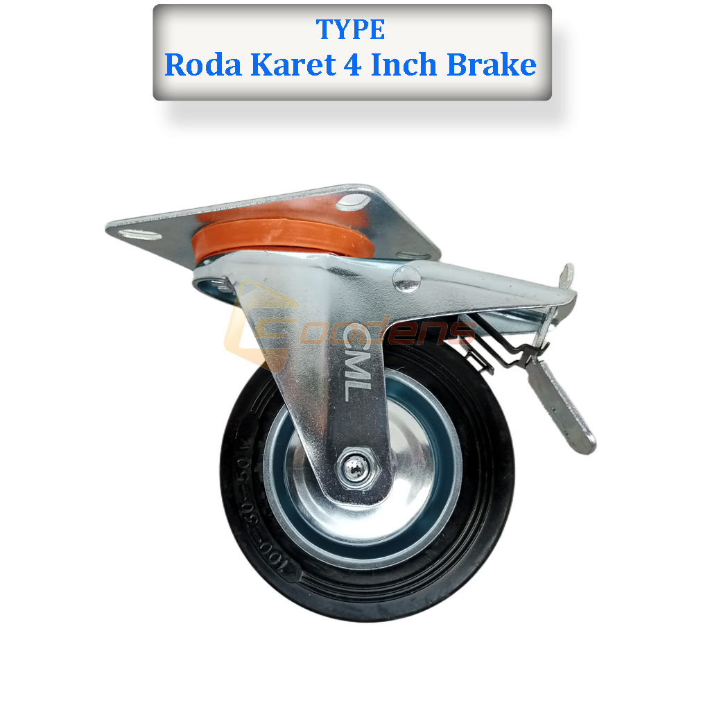 Jual Roda Karet 4 Inch Rem Roda Caster Roda Gepeng | Shopee Indonesia