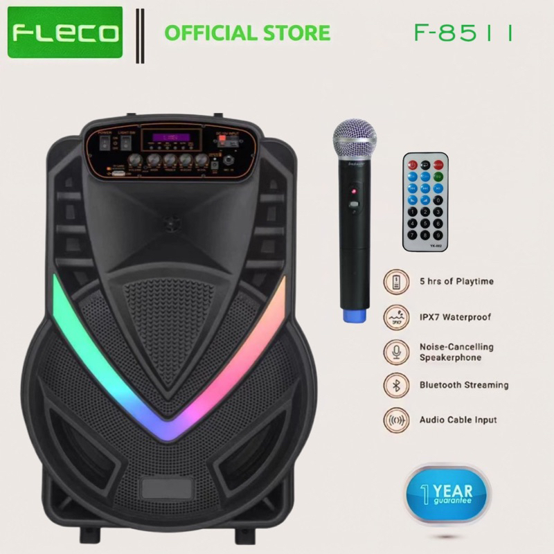 Jual Fleco F-8512 LED Speaker Bluetooth karaoke Full Bass Free mic ...