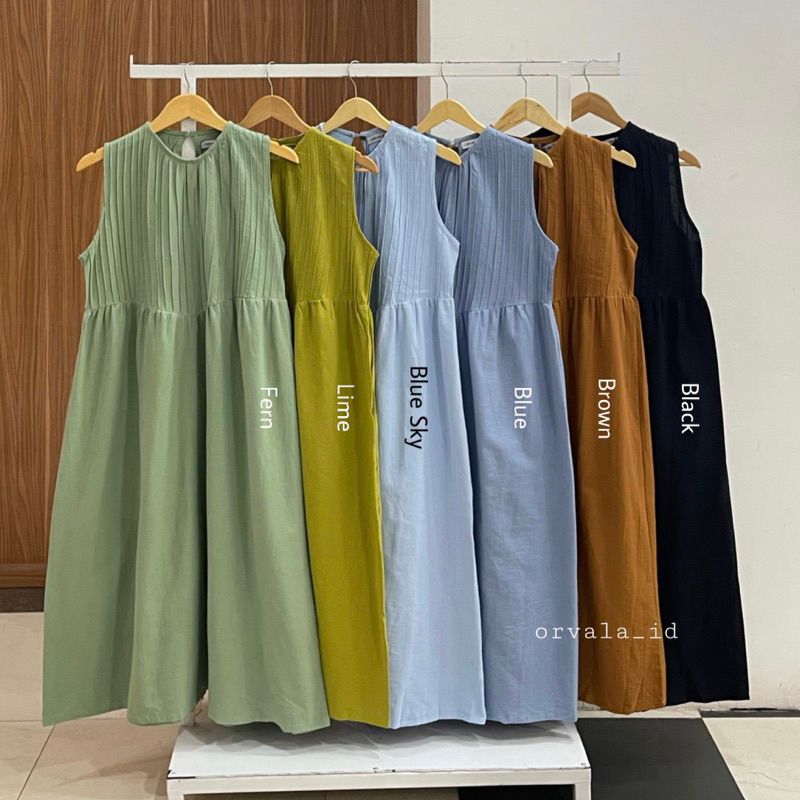 Jual Narita Dress - Dress midi - Dress linen - Dress polos | Shopee Indonesia
