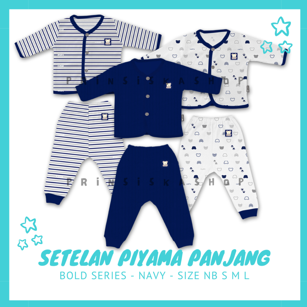 Jual Fluffy - Setelan Piyama Panjang Bayi Bold Series Navy Size NB ...
