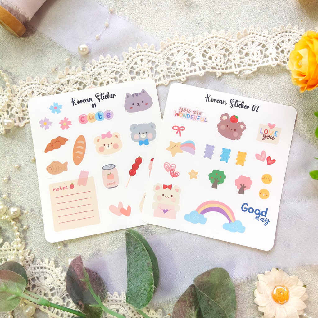 Jual STIKER AESTHETIC KAKTUS KOREAN SET CUTE BEAR FOOD NOTES FLOWER EMO ...