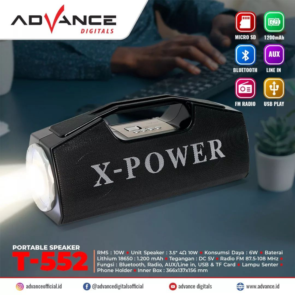 Jual Speaker Advance T552 Bluetooth Portable + Lampu Senter LED / music ...