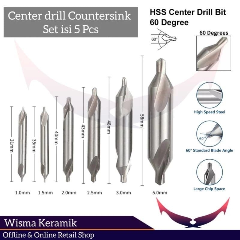 Jual Mata Bor center drill dan countersink set isi 5 pcs | Shopee Indonesia