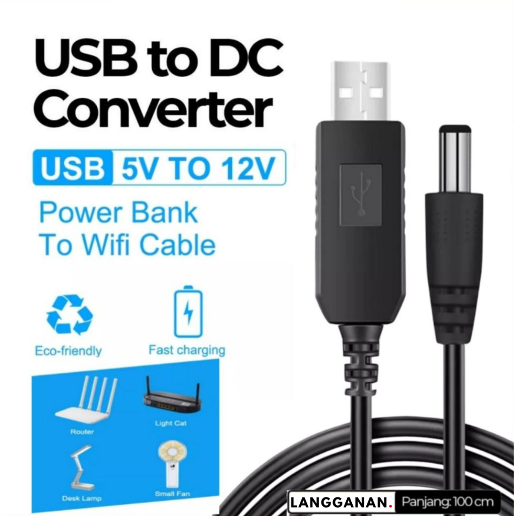 Jual Kabel Power Modem / Router USB to DC 5V to 9V / 12V Panjang 100 Cm ...