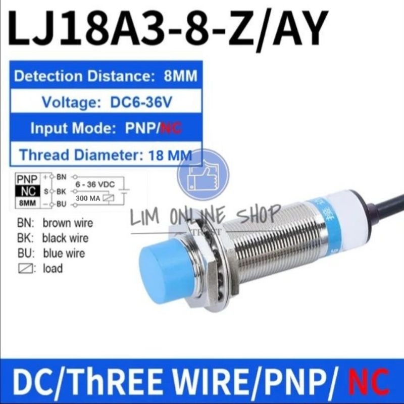 Jual SENSOR PROXIMITY LJ18A3-8-Z/AY PNP NC Inductive 3-Wire 6-36VDC | Shopee Indonesia