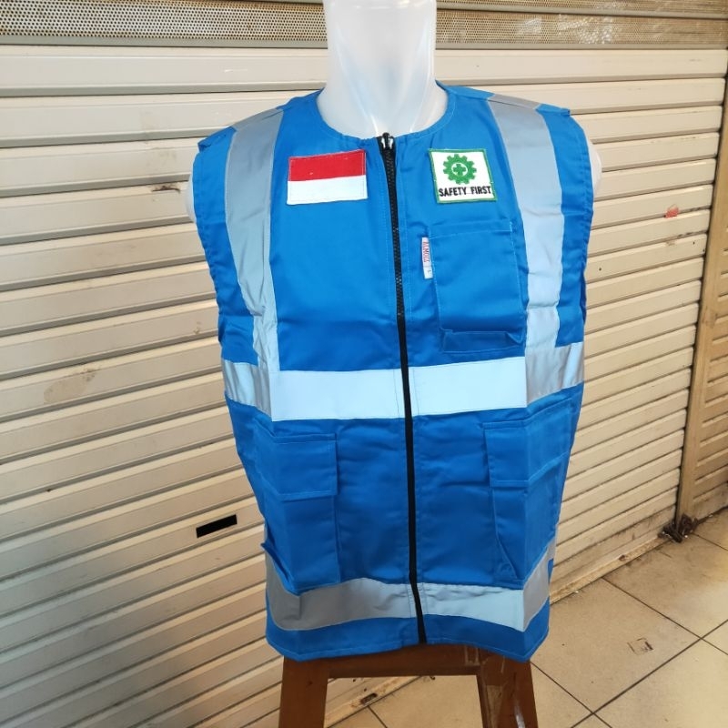 Jual SAFETY VEST BAHAN DRILL WARNA BIRU MUDA/ROMPI SAFETY PROYEK FREE ...