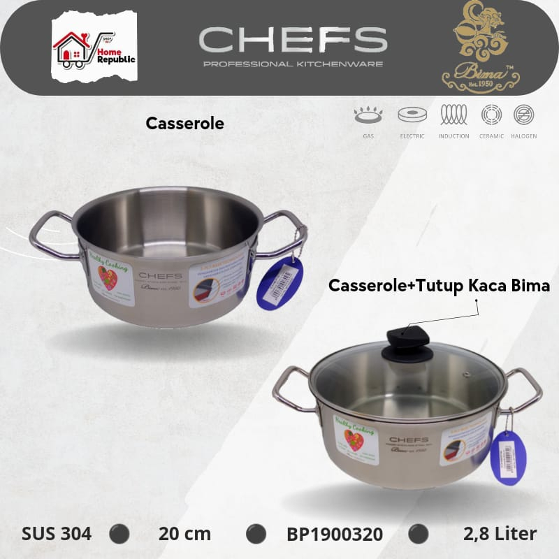 Jual BIMA CHEFS CASSEROLE 20CM 2.8L STAINLESS 304 BP1900320 Panci Kuali ...