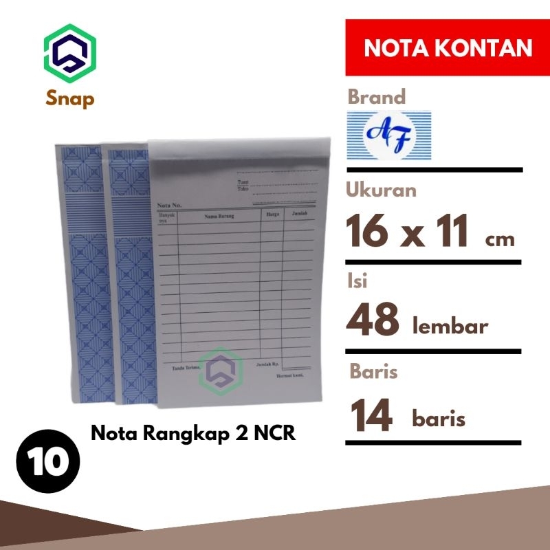 Jual Nota Bon Kontan Rangkap 3 / 3 Ply Kecil Isi 10 Buku Merk AF ...