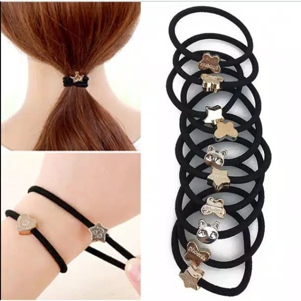 Jual Ikat Rambut Wanita Simple Motif / Kuncir Rambut Hitam Simpel Hair ...