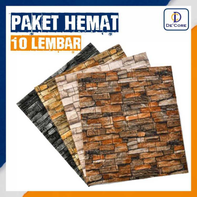 Jual De'Core [PAKET 10 LEMBAR] Wallpaper Dinding 3D Bahan Foam Timbul ...