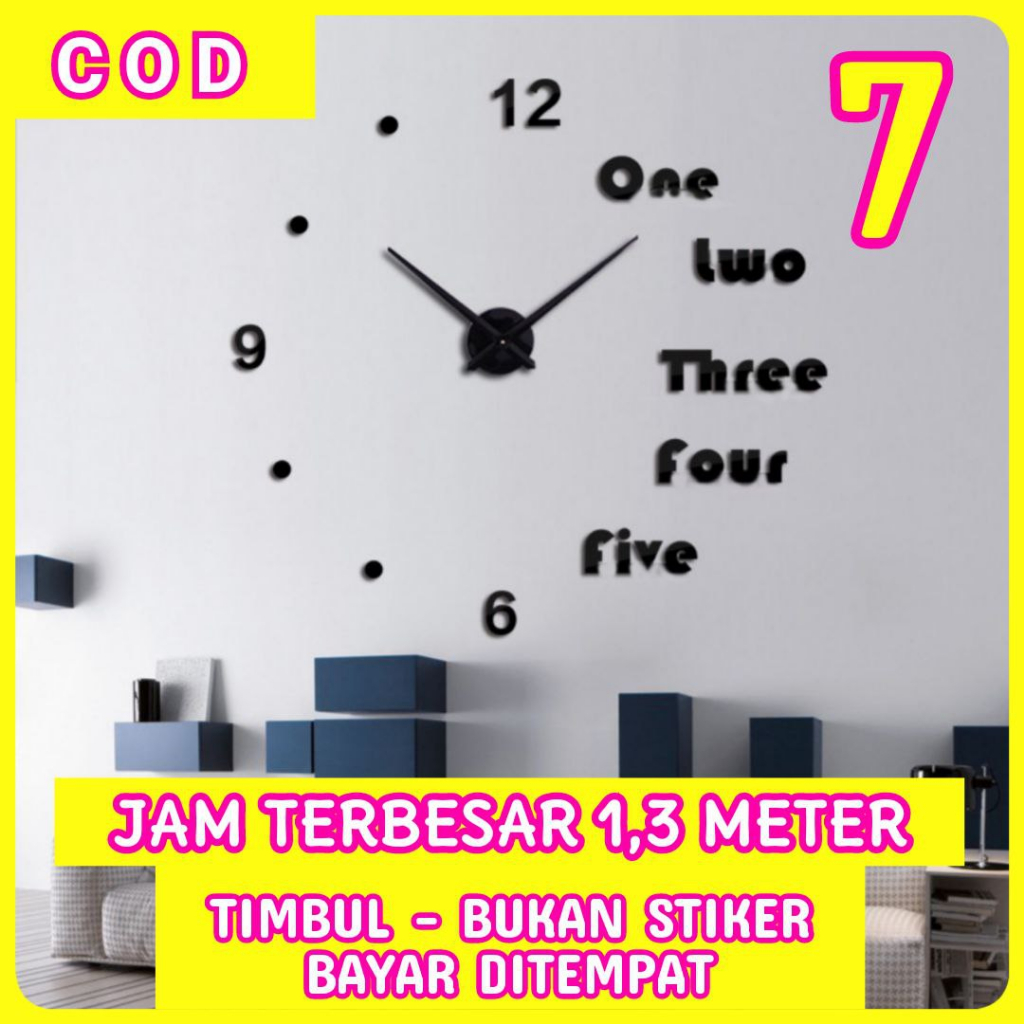 Jual Jam Dinding 3D Tempel Tembok 130cm ukuran Besar Dekorasi Rumah Jam ...