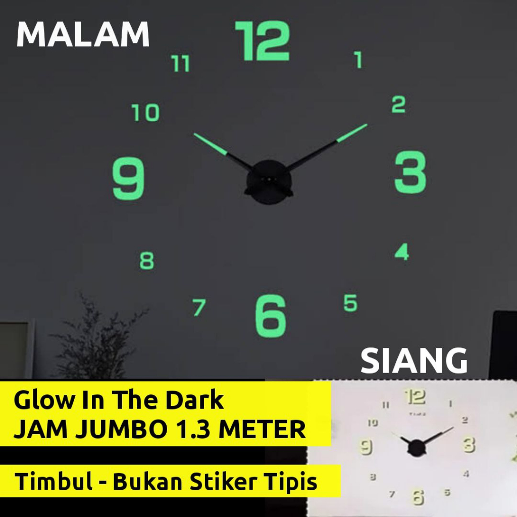 Jual Jam Dinding Glow in The Dark Tempel Tembok Jumbo 3D ukuran 130cm ...
