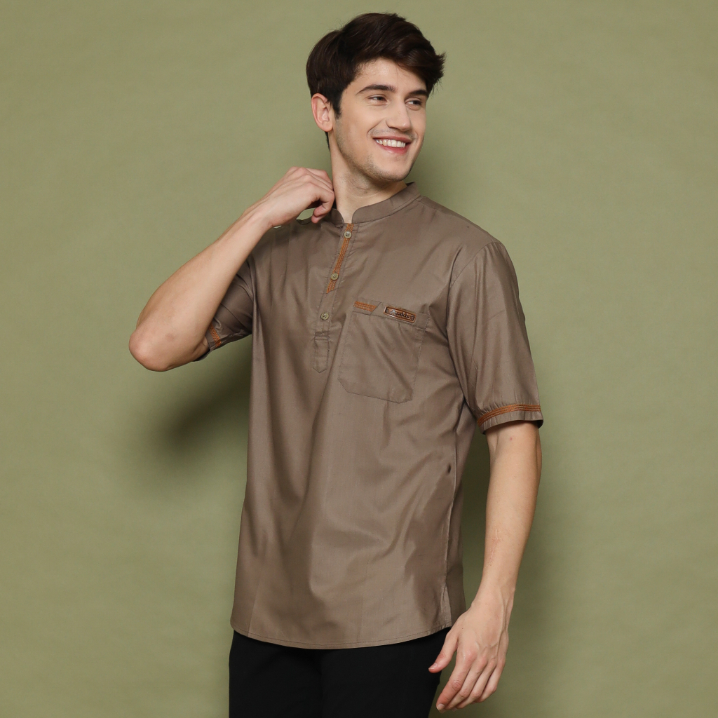 Jual Asakhi - Baju Koko Kurta Premium Lengan Pendek Sakka Warna Khaki ...