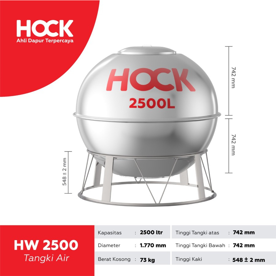 Jual HOCK HW2500 Tangki air bulat stainless steel kapasitas 2500 liter ...