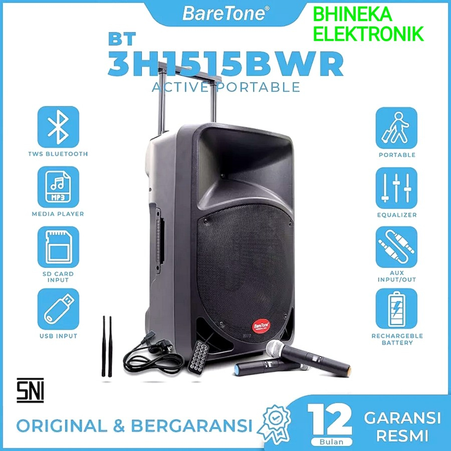 Jual speaker portable wireless baretone BT 3H1515BWR original 15 inch ...