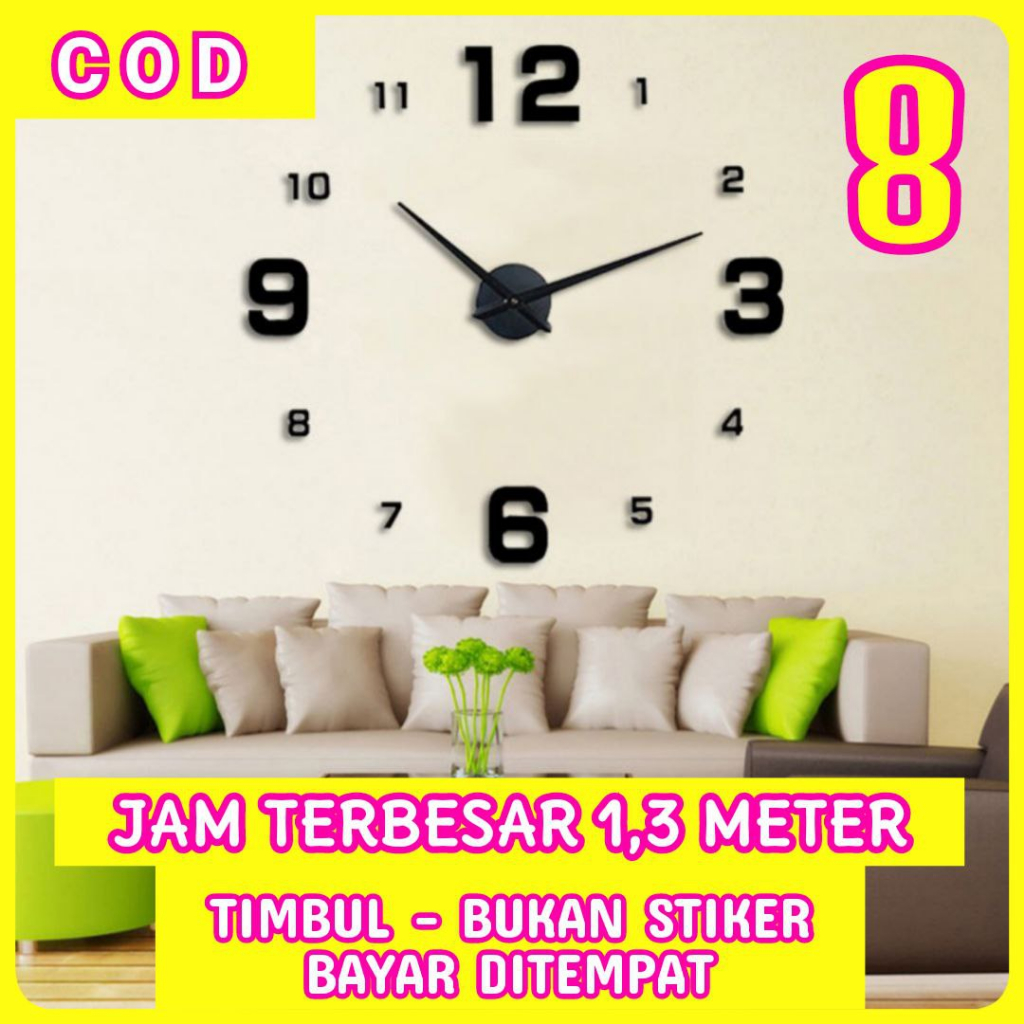 Jual Jam Dinding Super Jumbo Besar 3D 130cm Jam Dinding Aesthetic Minimalis Arab Raksasa ...
