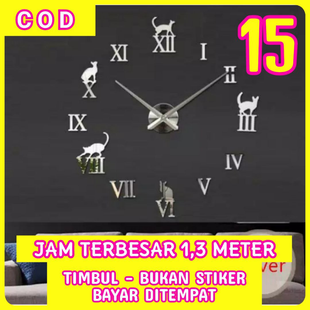 Jual Jam Dinding Super Jumbo Besar 3D 130cm Jam Dinding Aesthetic Minimalis Arab Raksasa ...