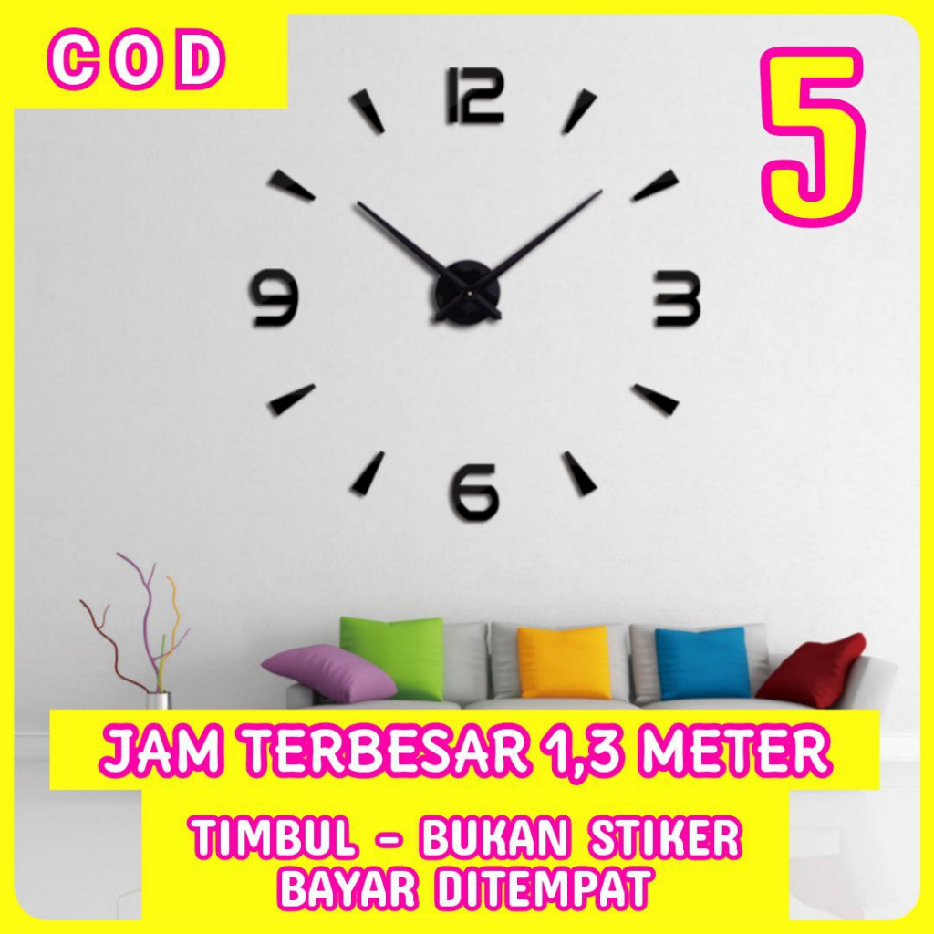 Jual Jam Dinding 3D Jumbo Tempel Tembok 130cm ukuran Besar Jam Dinding ...