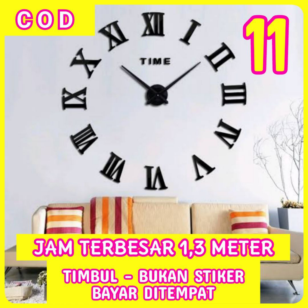 Jual Jam Dinding Jumbo Besar 3D Minimalis ukuran 130cm Jam Dinding ...