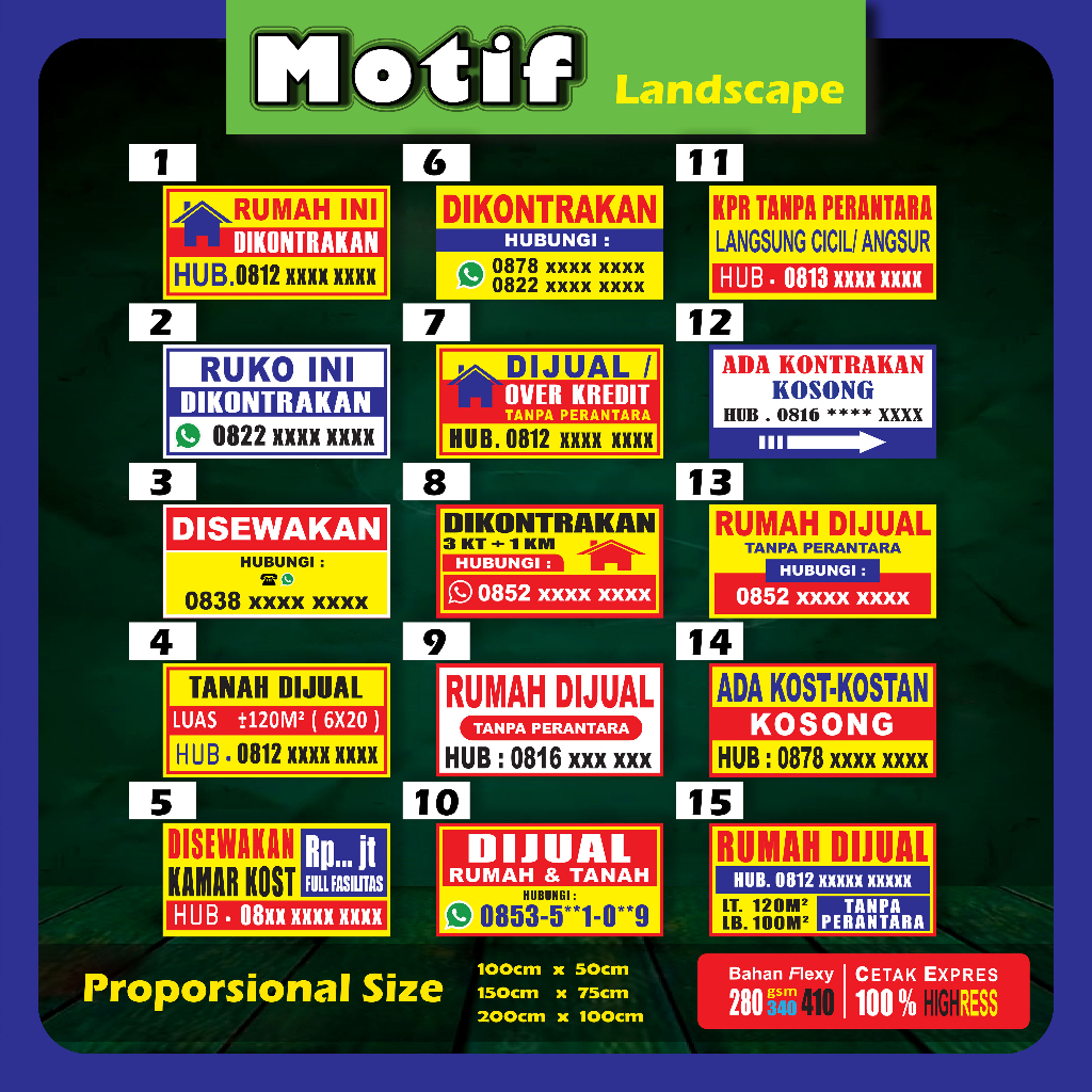 Jual SPANDUK murah Pamflet BANNER, Rumah dijual, disewakan, dikontrakan ...