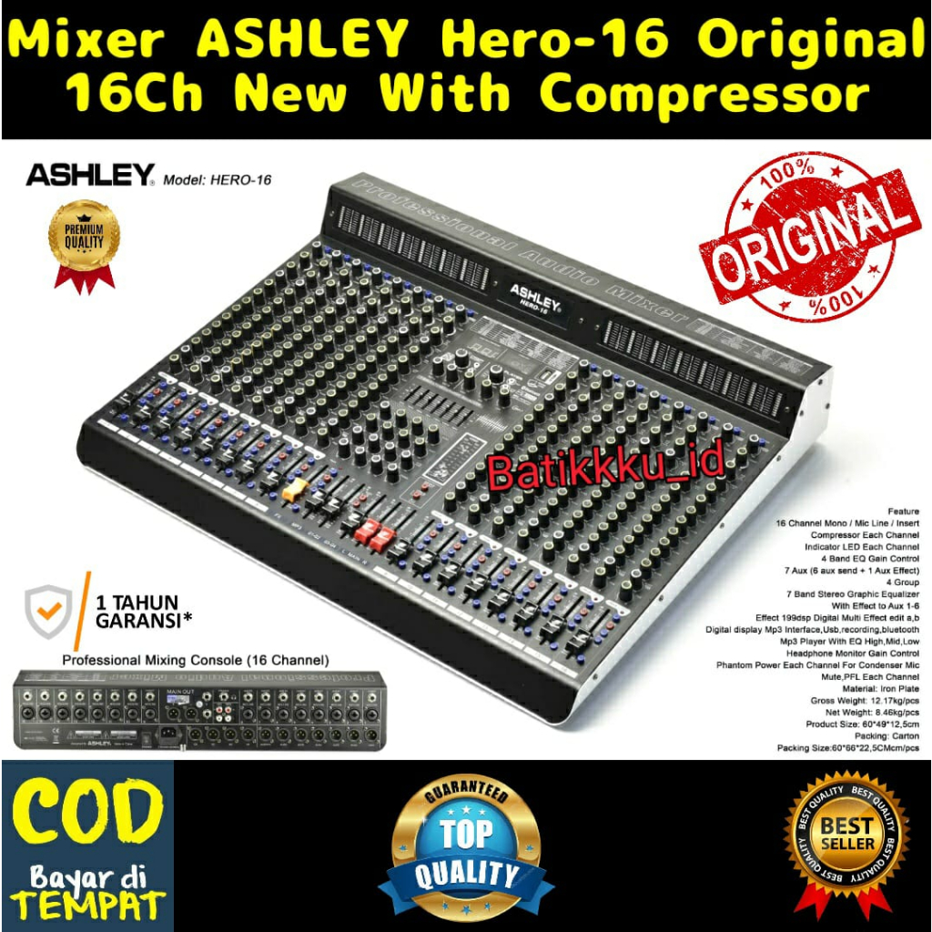 Jual MIXER ASHLEY HERO 16 HERO16 16CH ORIGINAL ASHLEY BLUETOOTH-USB ...