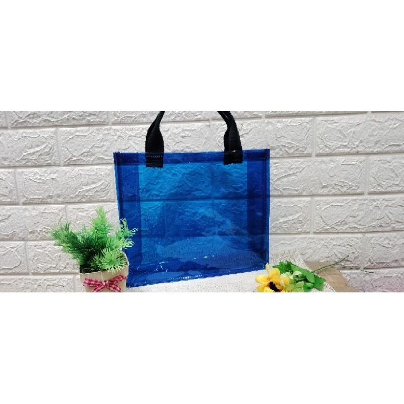 Jual tas mika biru tebal 25*7*22 cm totebag mika pvc terlaris warna ...