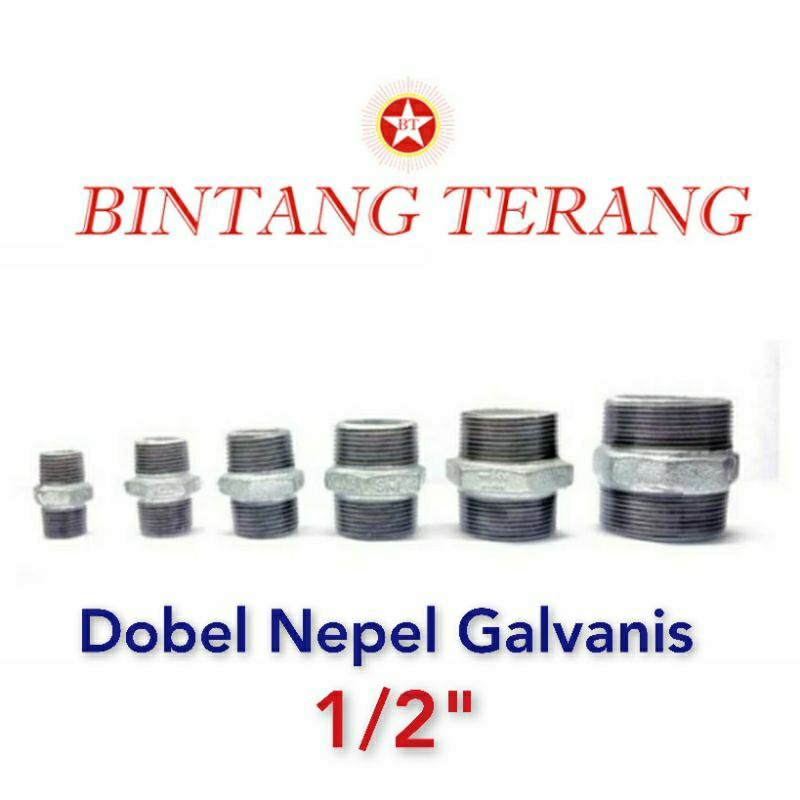 Jual dobel nepel galvanis 1/2" - 3/4" - 1" / double nipple besi 1/2 - 3/4 - 1 / dobel drat luar ...